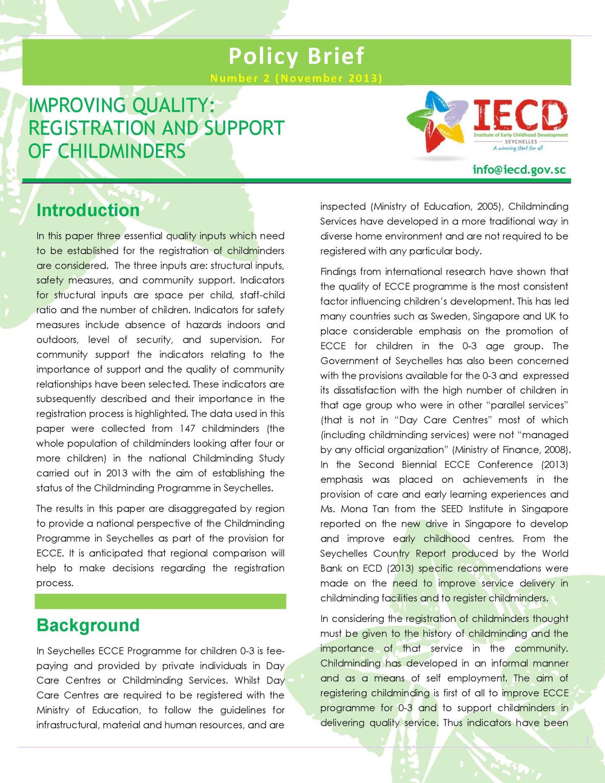 Legal & Policy Frameworks – Institute of Early Childhood Development